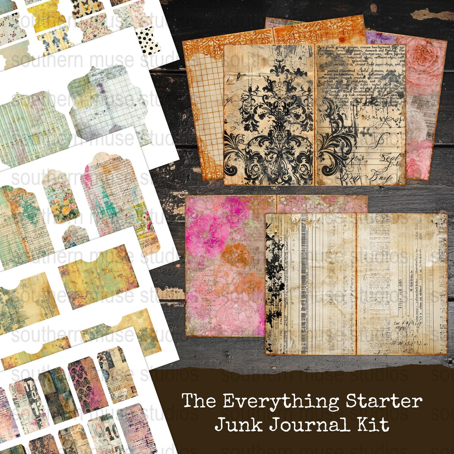 Junk Journal Digital Kit, 80 Pages, Beginner Scrapbook Supplies ...