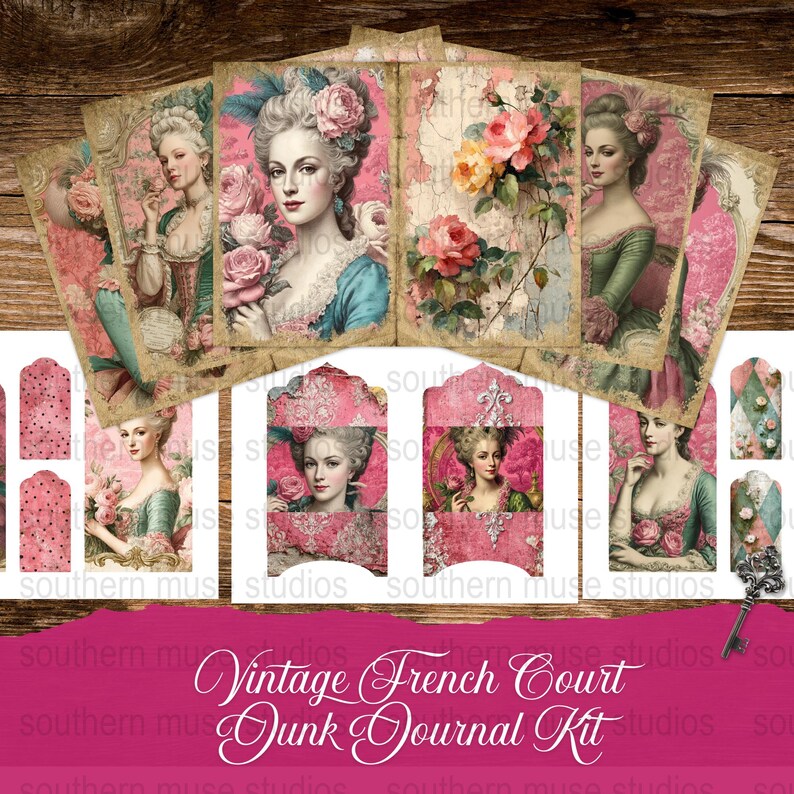 Vintage French Court Junk Journal Kit, Digital Collage Sheets, Ephemera ...