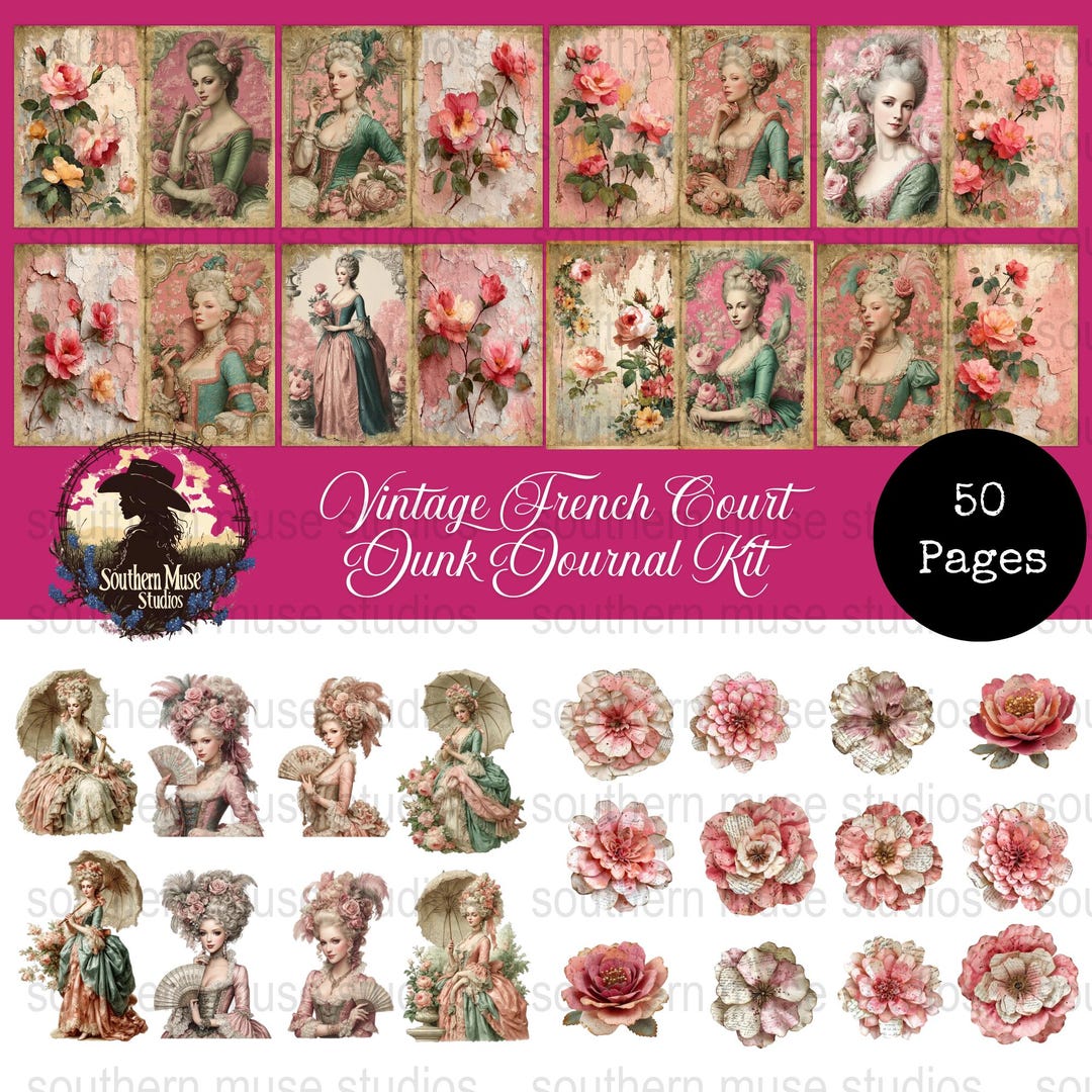 Vintage French Court Junk Journal Kit, Digital Collage Sheets, Ephemera ...