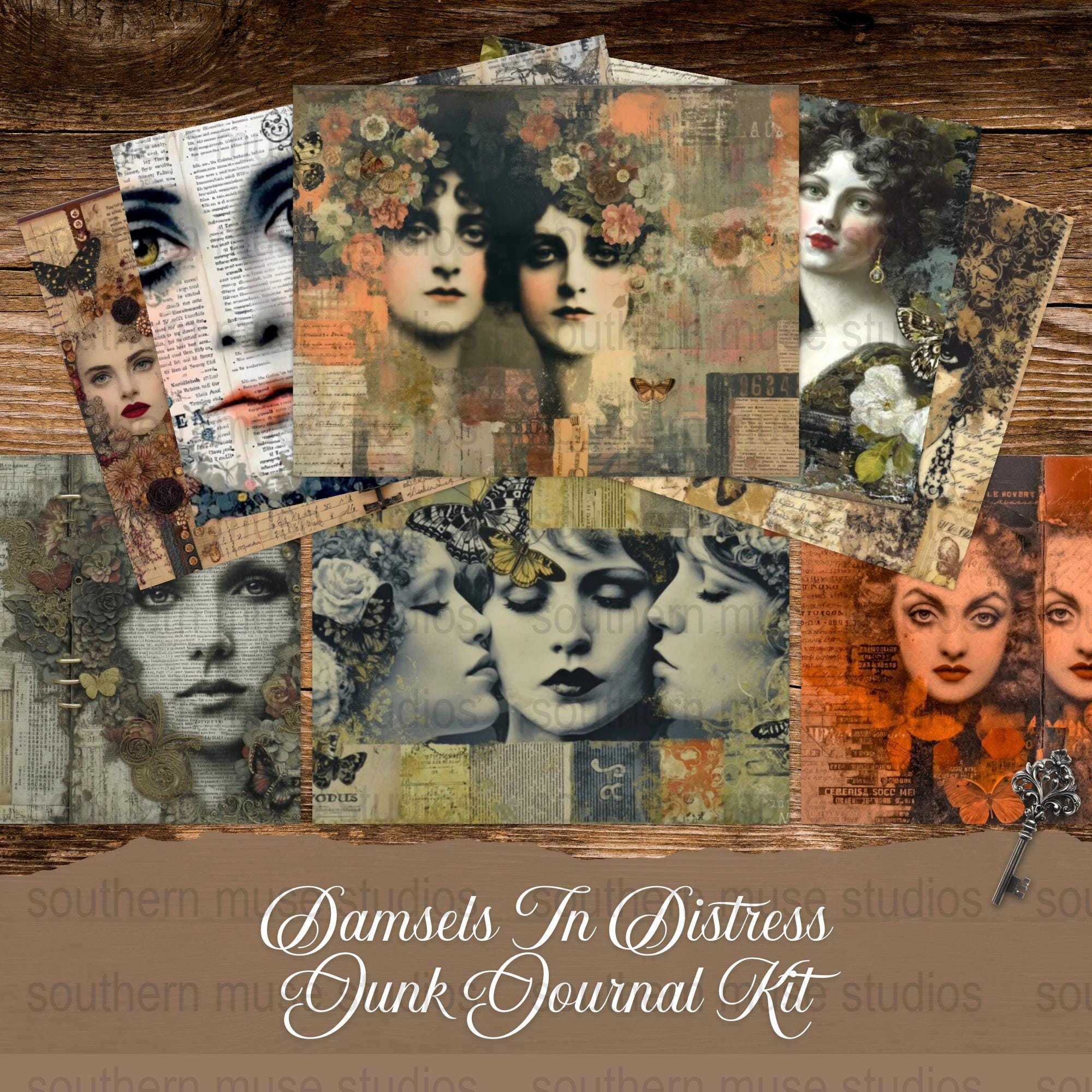 Damsels Digital Junk Journal Kit, Distressed Ladies Theme, 80 Pages ...