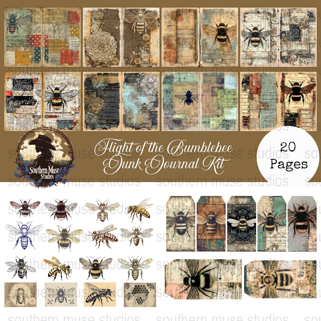 Bumblebee Junk Journal Kit, 20 Page Digital PDF, Ephemera, Journaling ...