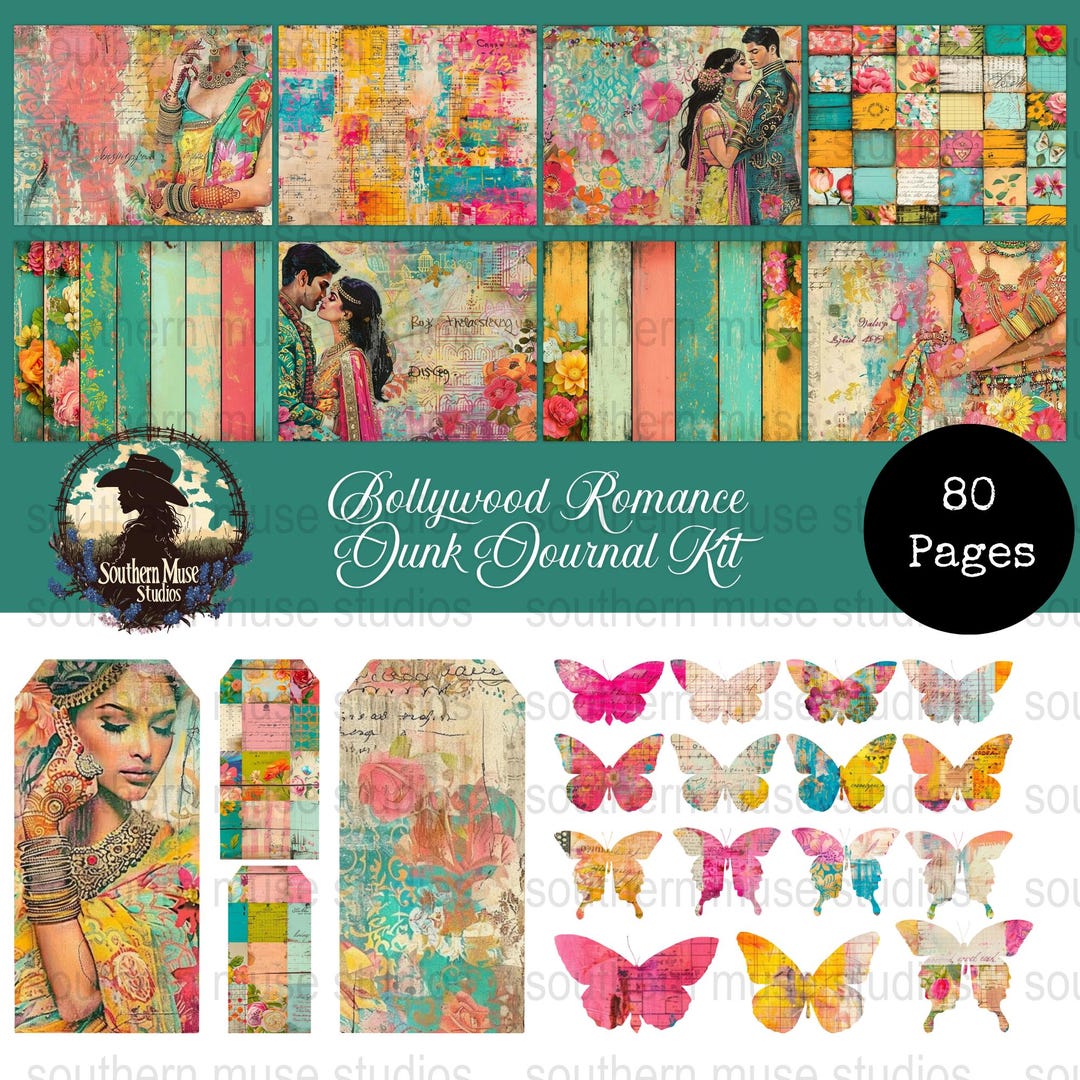 Bollywood Romance Digital Junk Journal Kit, Printable Papers, Ephemera ...