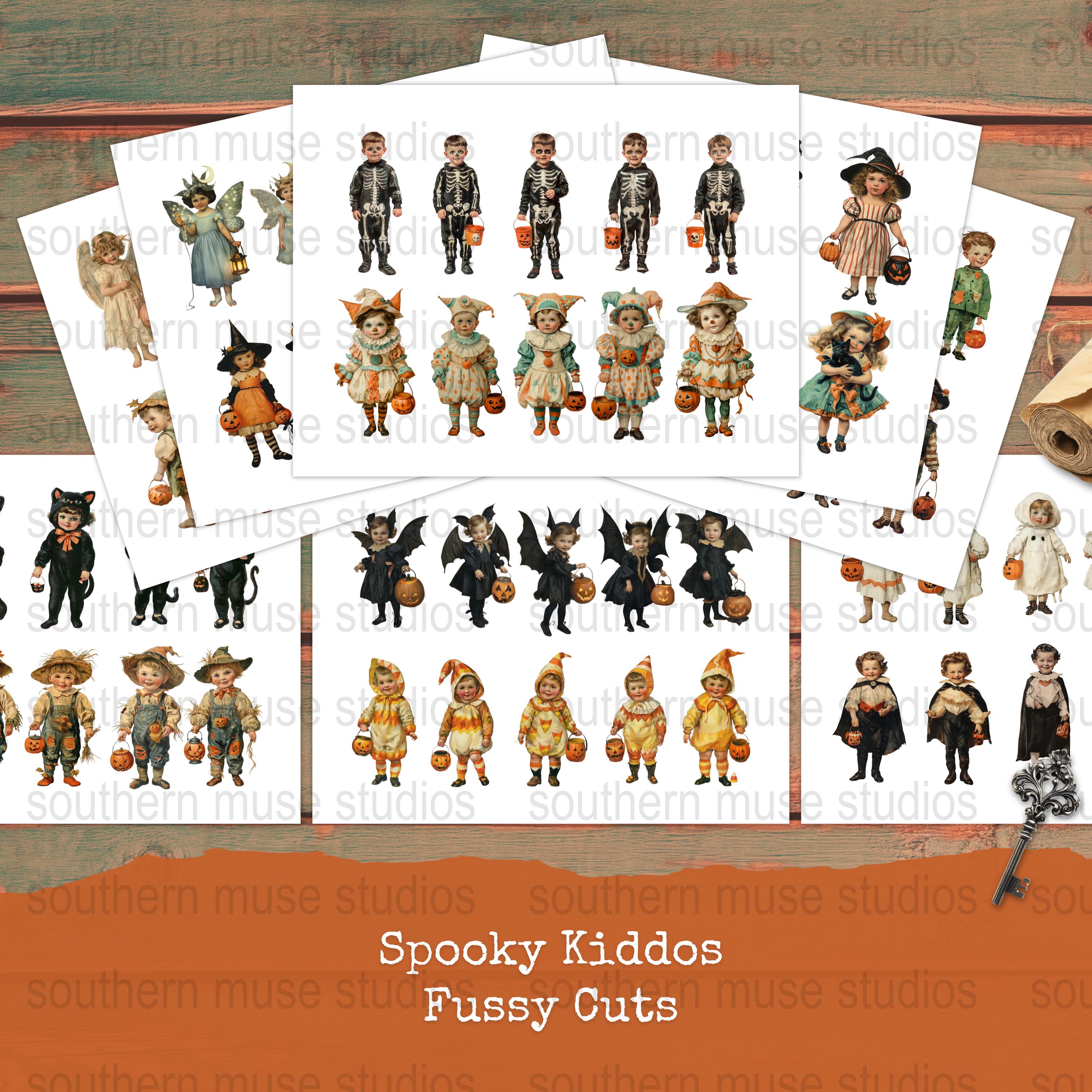 Halloween Fussy Cuts, Spooky Kids Digital Paper, Scrapbook ...