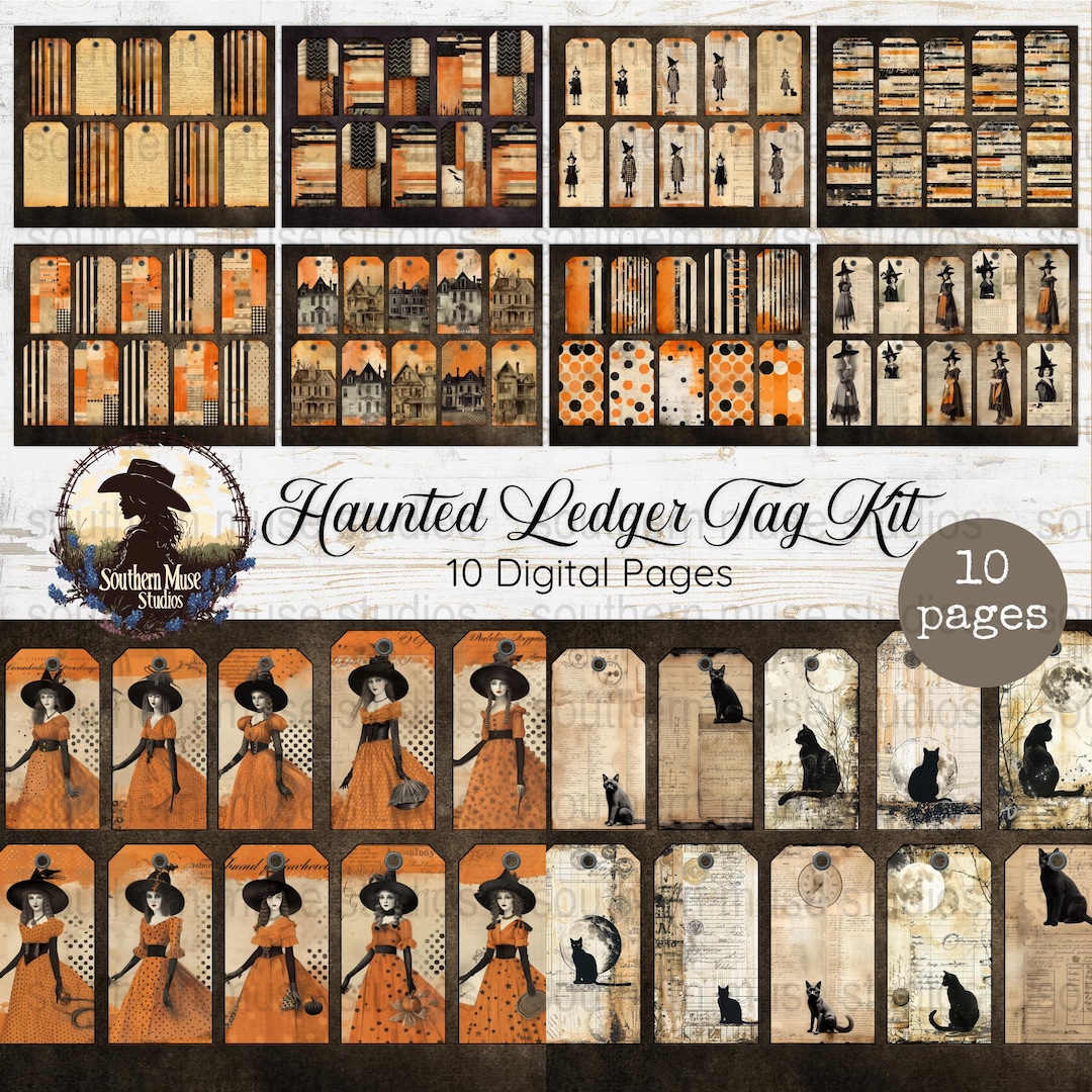 Halloween Digital Tags, Haunted Ledger Kit, Witch Tags, Black Cats ...