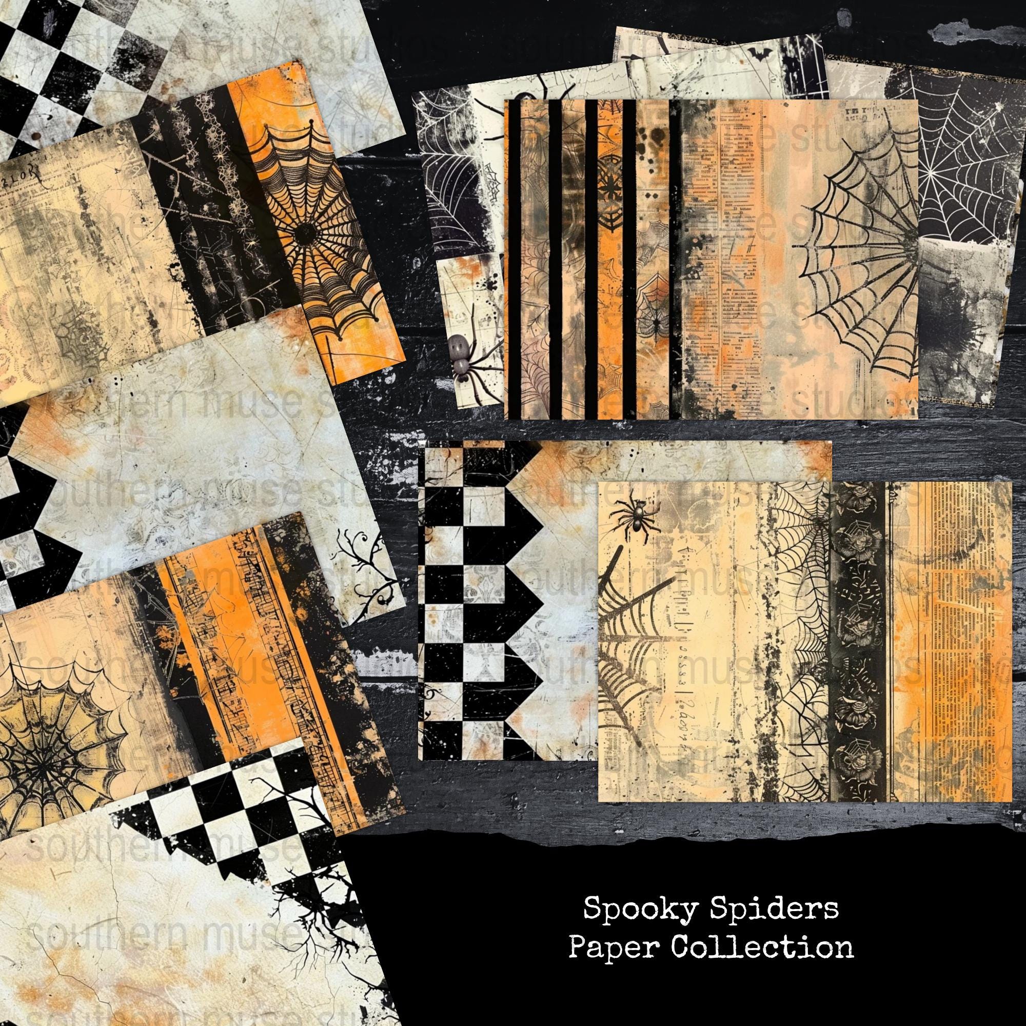 Spooky Spider Web Digital Paper Collection, Halloween Textures, Black ...