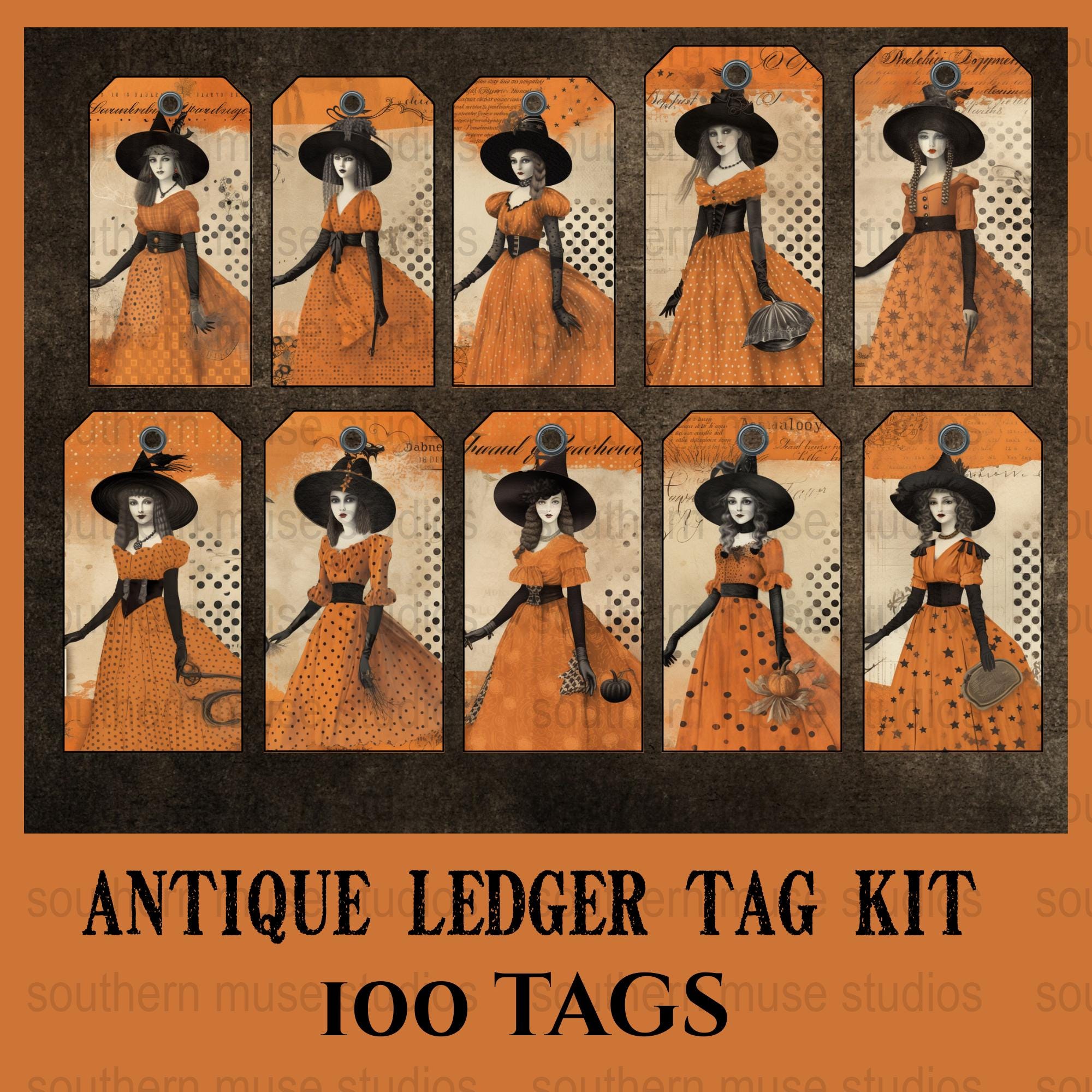 Halloween Digital Tags, Haunted Ledger Kit, Witch Tags, Black Cats ...