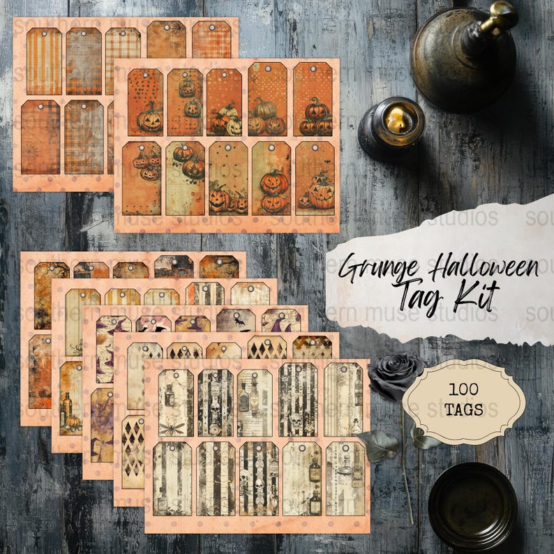Grunge Halloween Tags, Digital Tag Kit, Printable Halloween Tags ...