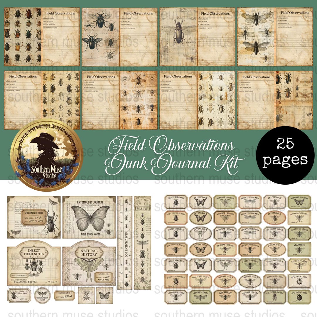 Entomology Junk Journal Kit, Field Observation Pages, Insect Ephemera ...