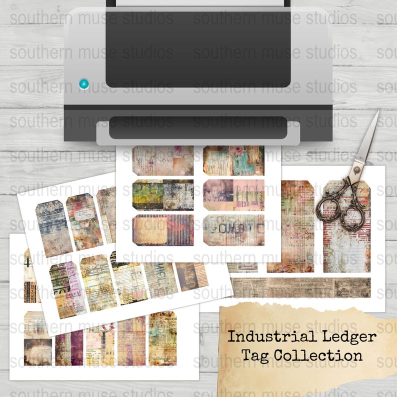 Digital Tags, Ledger Ephemera, Printable Collage Tags, Scrapbook ...