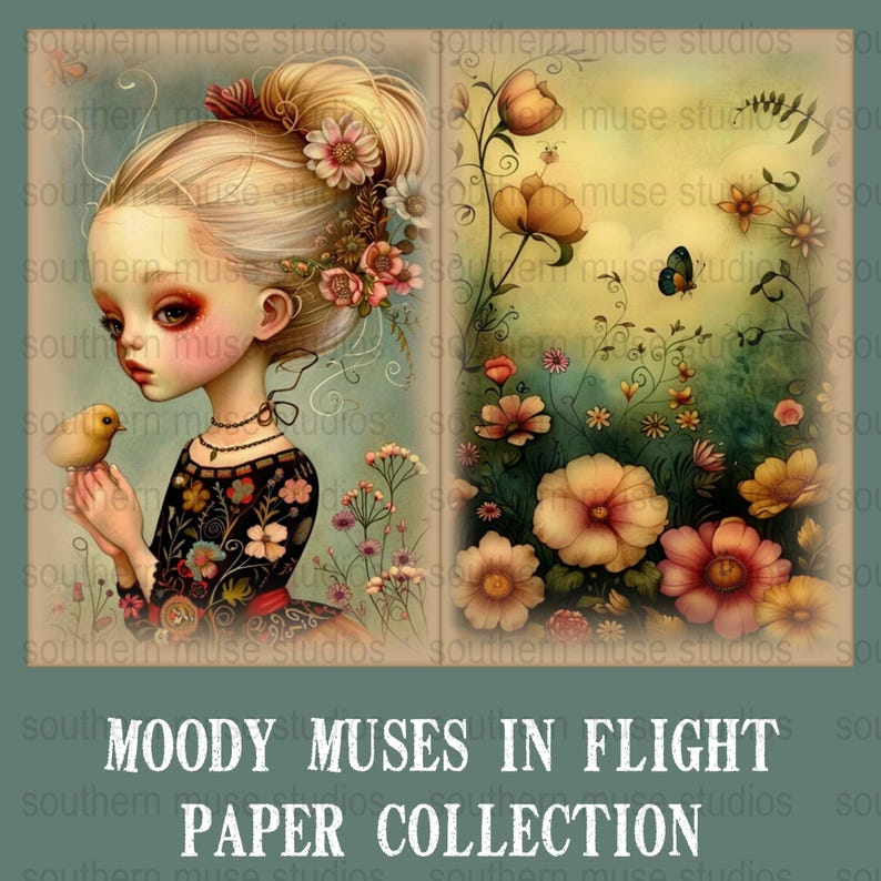 Moody Muses Digital Papers, Junk Journal Printable, Girl Art ...