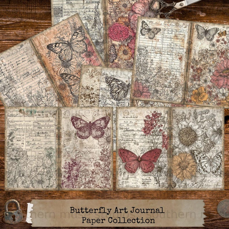 Butterfly Junk Journal Digital, Vintage Botanical Floral Ephemera ...