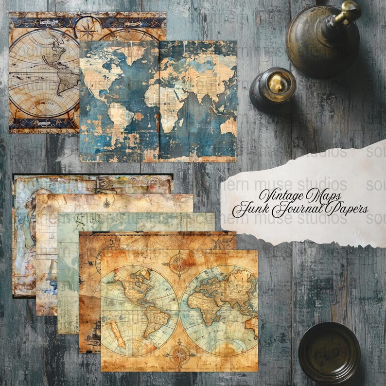 Vintage World Maps, Junk Journal Digital Papers, Old Atlas Printable ...