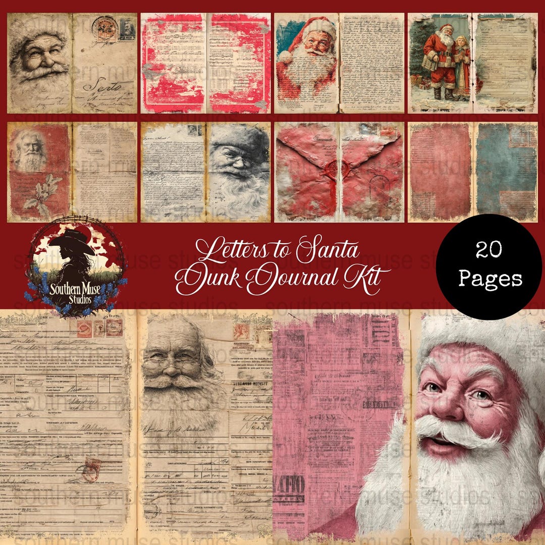 Letters to Santa Junk Journal Kit, Digital Papers, Christmas Ephemera ...