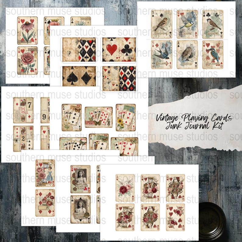 Vintage Playing Cards Digital, Junk Journal Kit, Instant Download, 40 ...