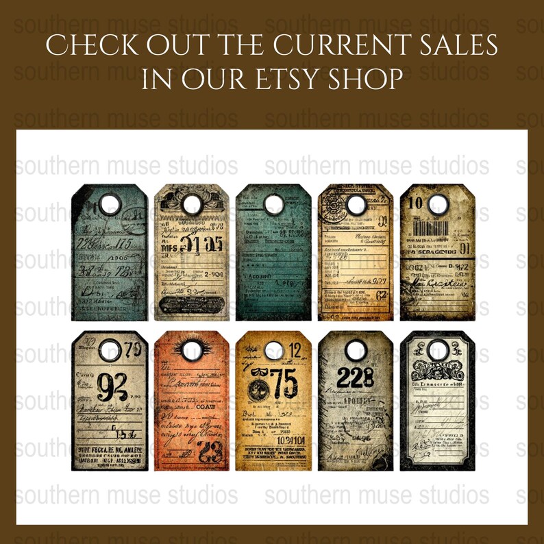 Vintage Tag Ephemera, Digital Printable, Scrapbook Supplies, Rusty Tags ...