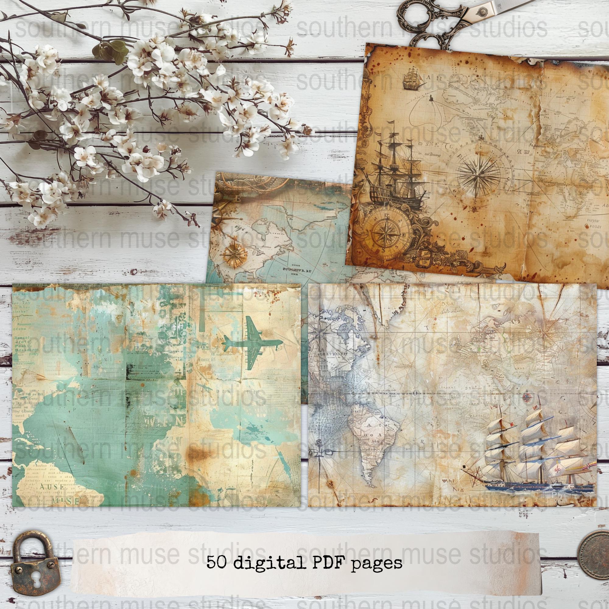Vintage World Maps, Junk Journal Digital Papers, Old Atlas Printable ...