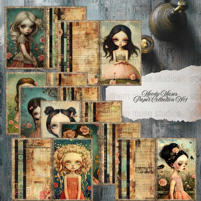 Moody Muse Papers, Girl Art, Journal Pages, Digital Download, Printable ...