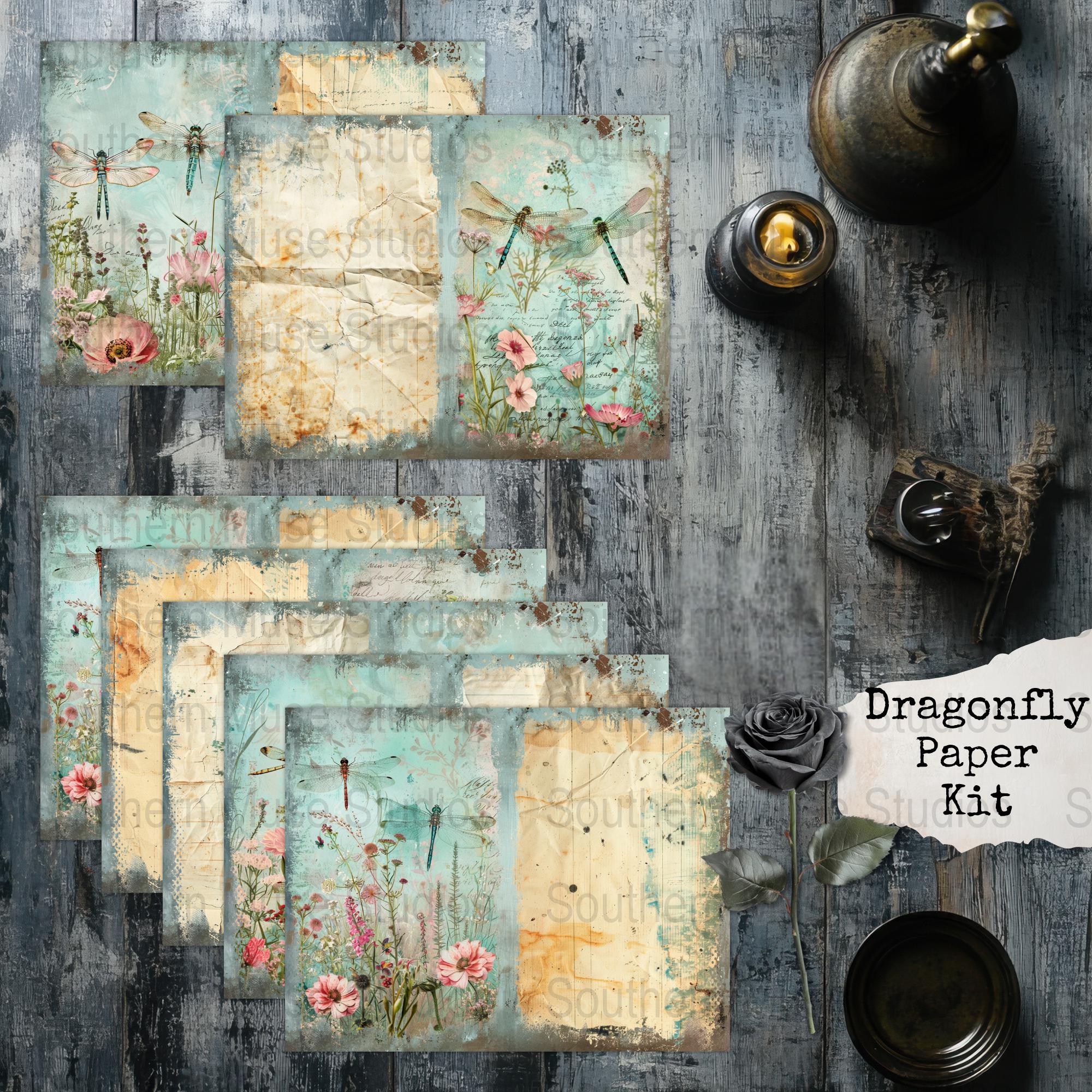 Dragonfly Junk Journal Kit, Printable Papers, Floral Ephemera, Digital ...