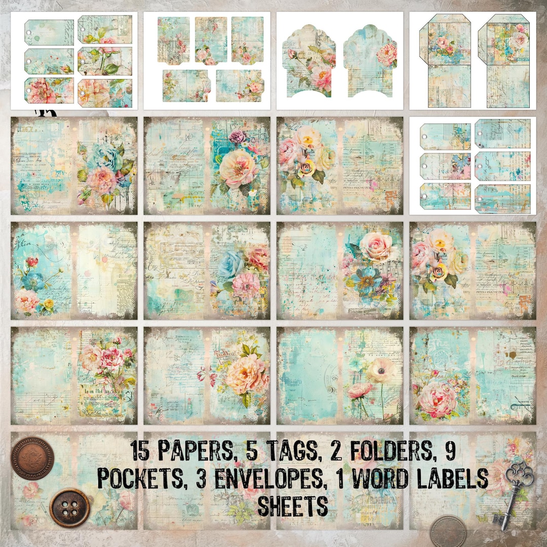 Vintage Floral Digital Paper, Journal Kit, Junk Journal Supplies ...