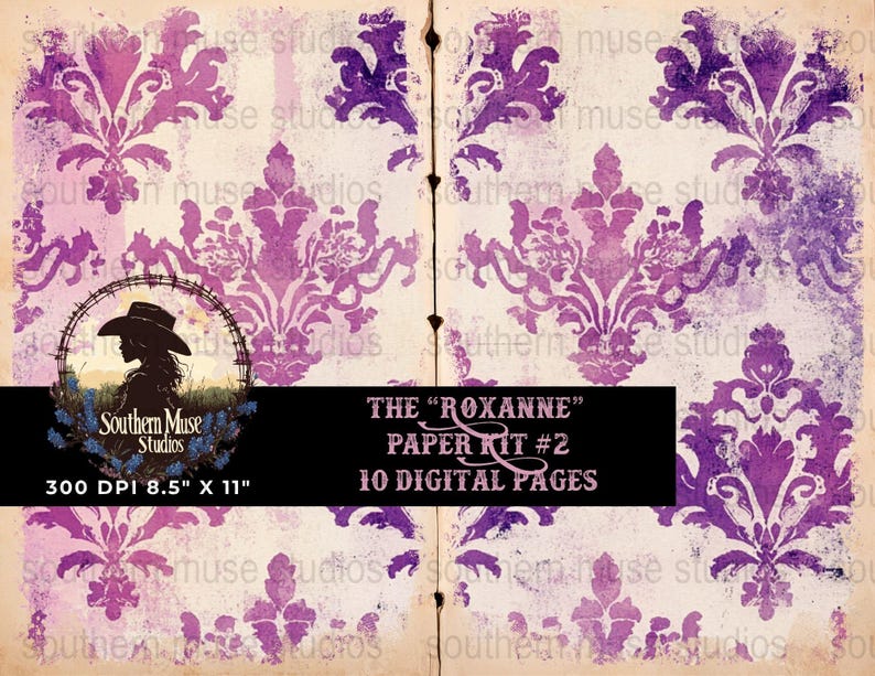 Roxanne Digital Paper Kit #2, Vintage Lady Portrait, Scrapbook Paper ...