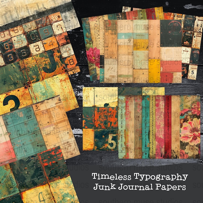 Junk Journal Typology Paper, Vintage Numbers Ephemera, Digital Prints ...