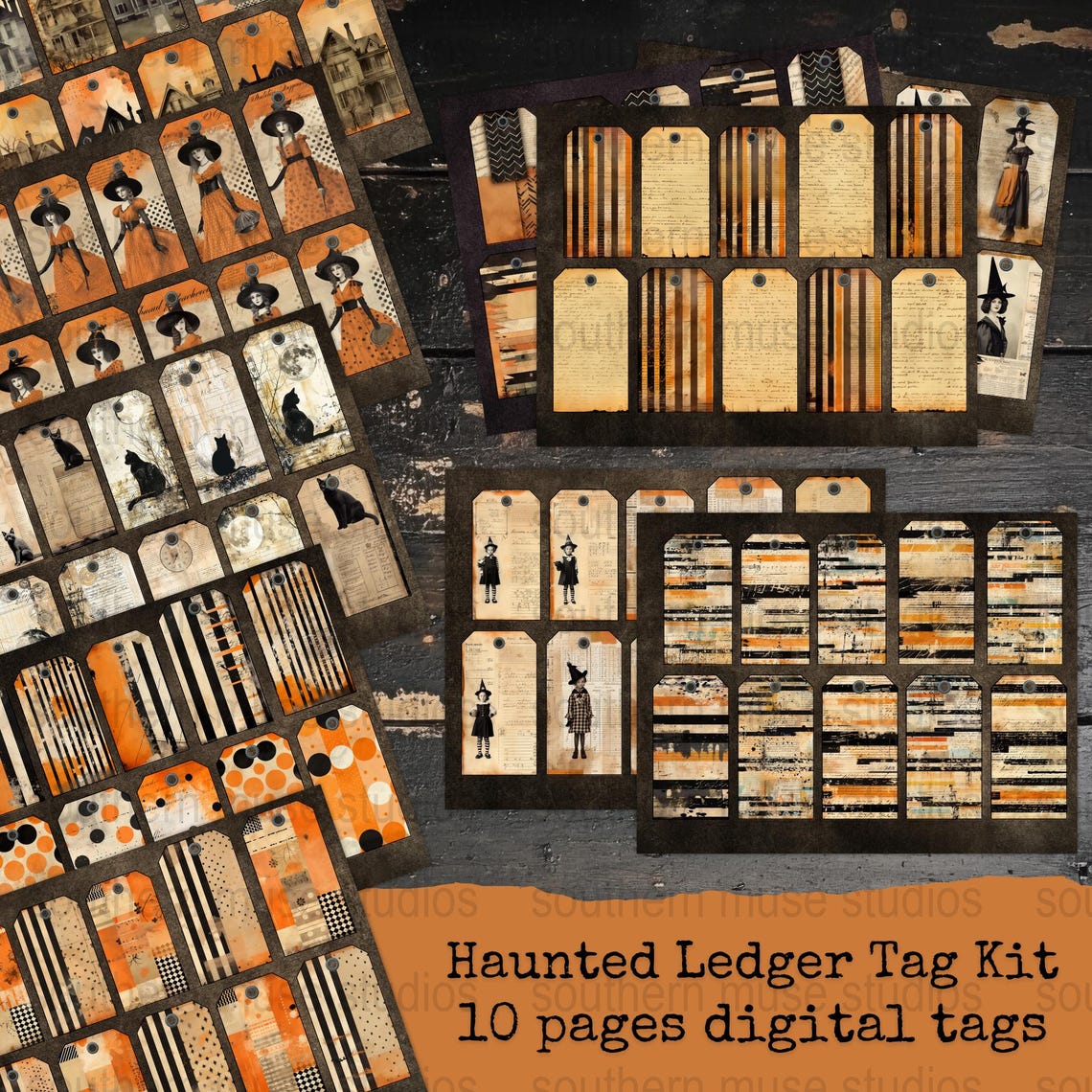 Halloween Digital Tags, Haunted Ledger Kit, Witch Tags, Black Cats ...
