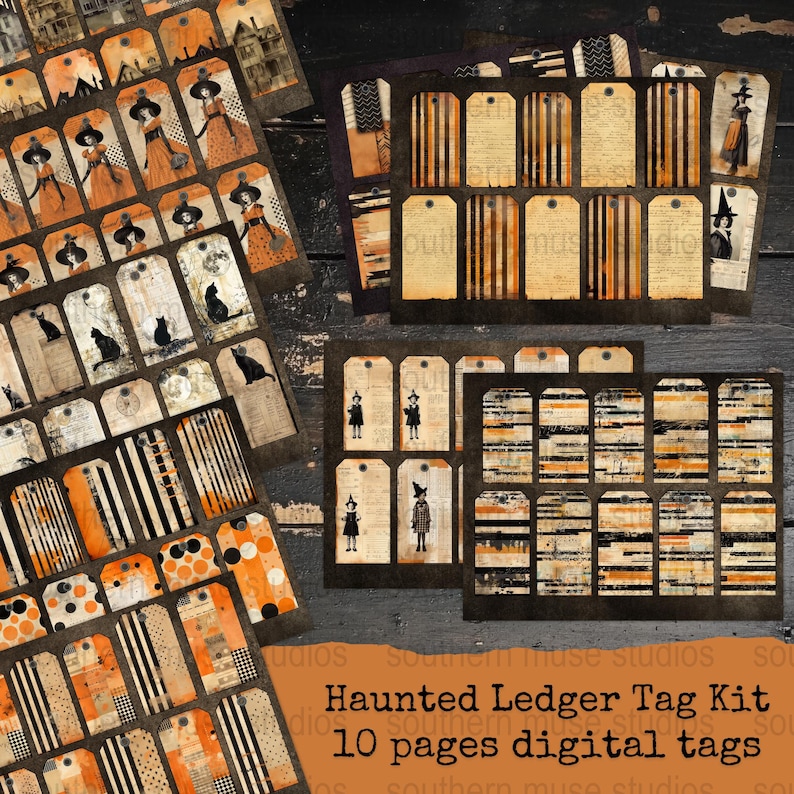 Halloween Digital Tags, Haunted Ledger Kit, Witch Tags, Black Cats ...