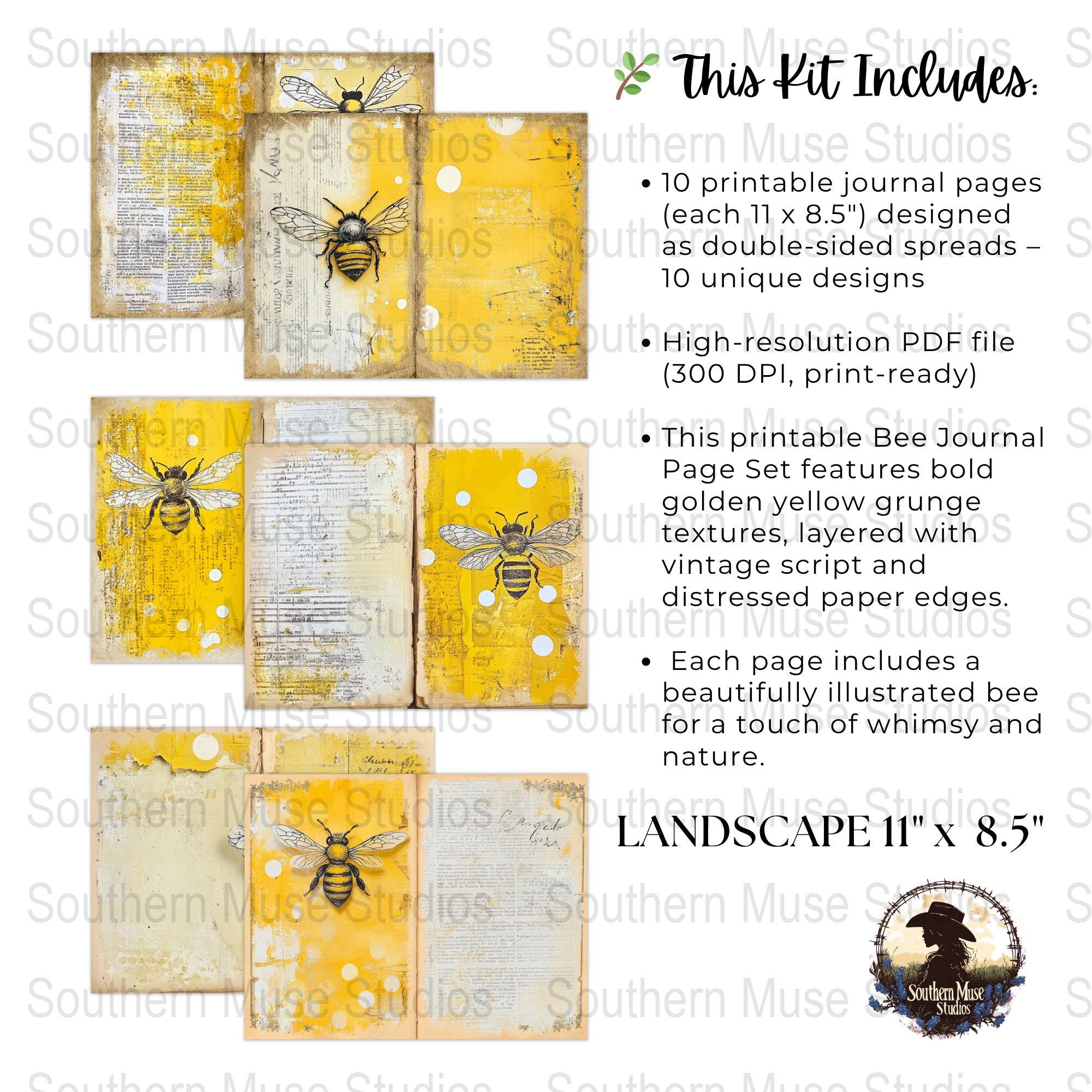 Bee Junk Journal Printable Kit 10 Vintage Grunge Digital Pages With ...