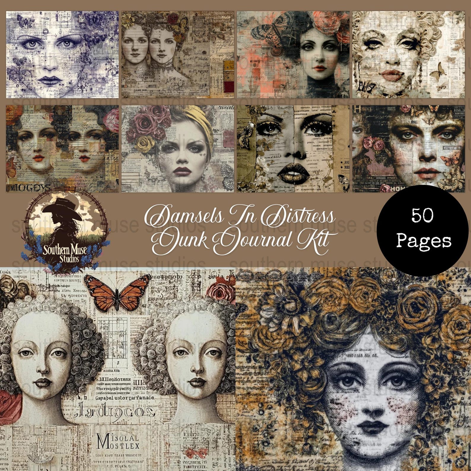 Damsels Digital Junk Journal Kit, Distressed Ladies Theme, 80 Pages ...