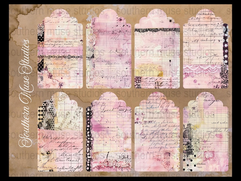 Pink Pockets Digital, Junk Journal Tags, Index Card Digital, Scrapbook ...