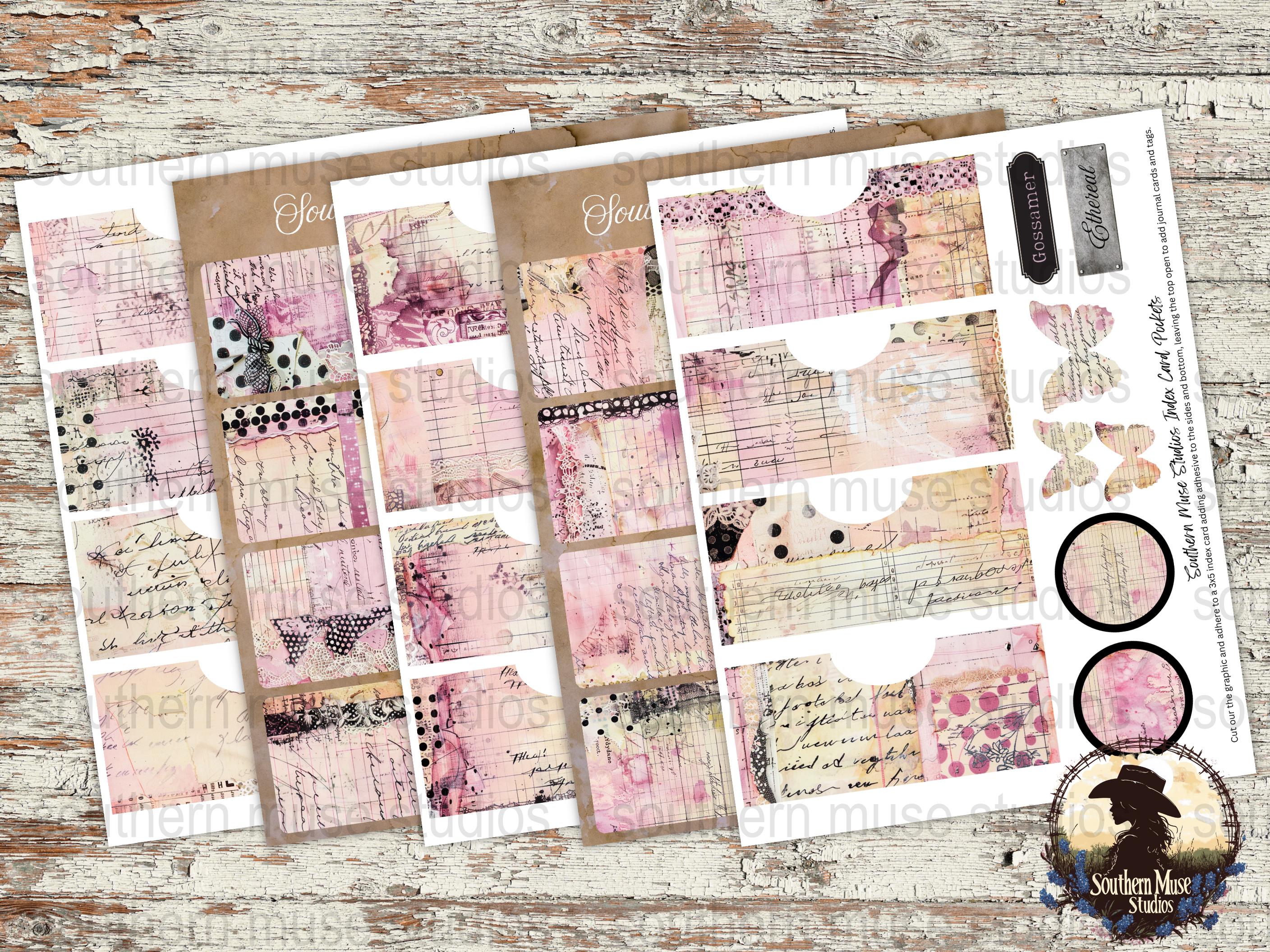 Pink Pockets Digital, Junk Journal Tags, Index Card Digital, Scrapbook ...