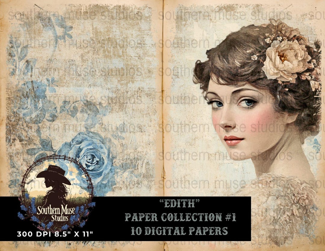 Edith Digital Paper Pack #1, Vintage Lady, Floral Papers, Scrapbook ...