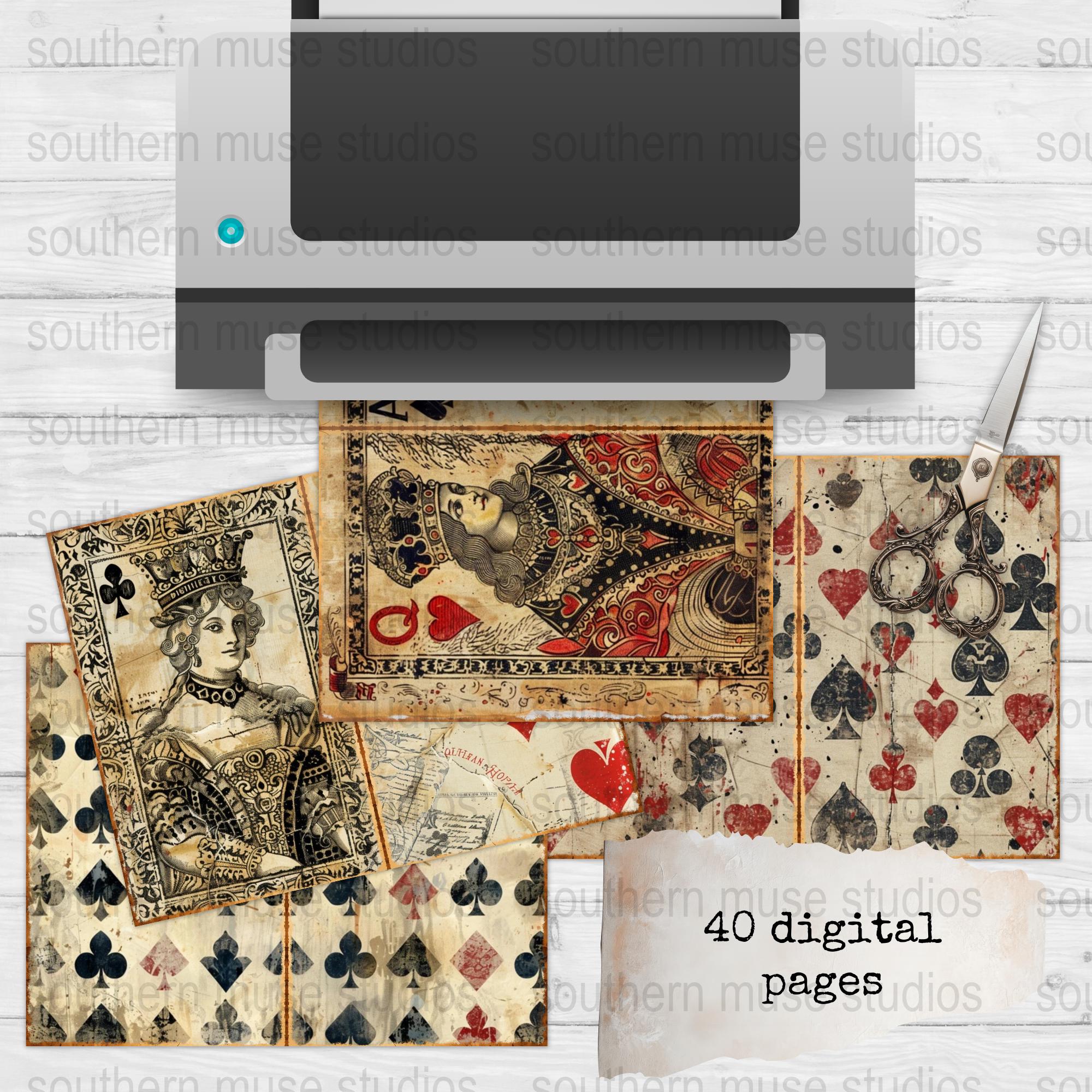 Vintage Playing Cards Digital, Junk Journal Kit, Instant Download, 40 ...