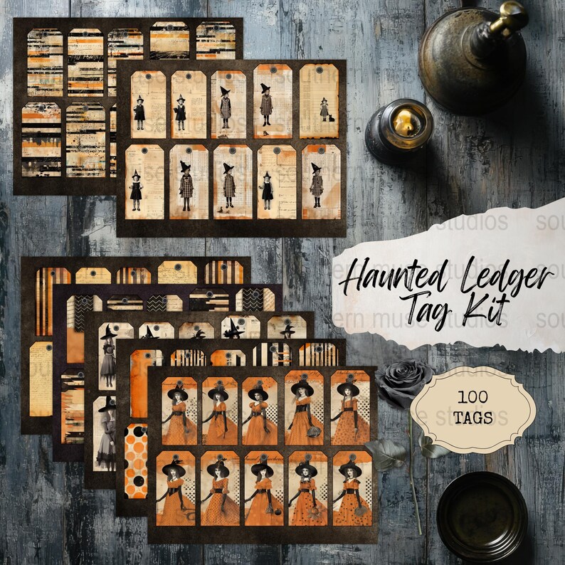 Halloween Digital Tags, Haunted Ledger Kit, Witch Tags, Black Cats ...