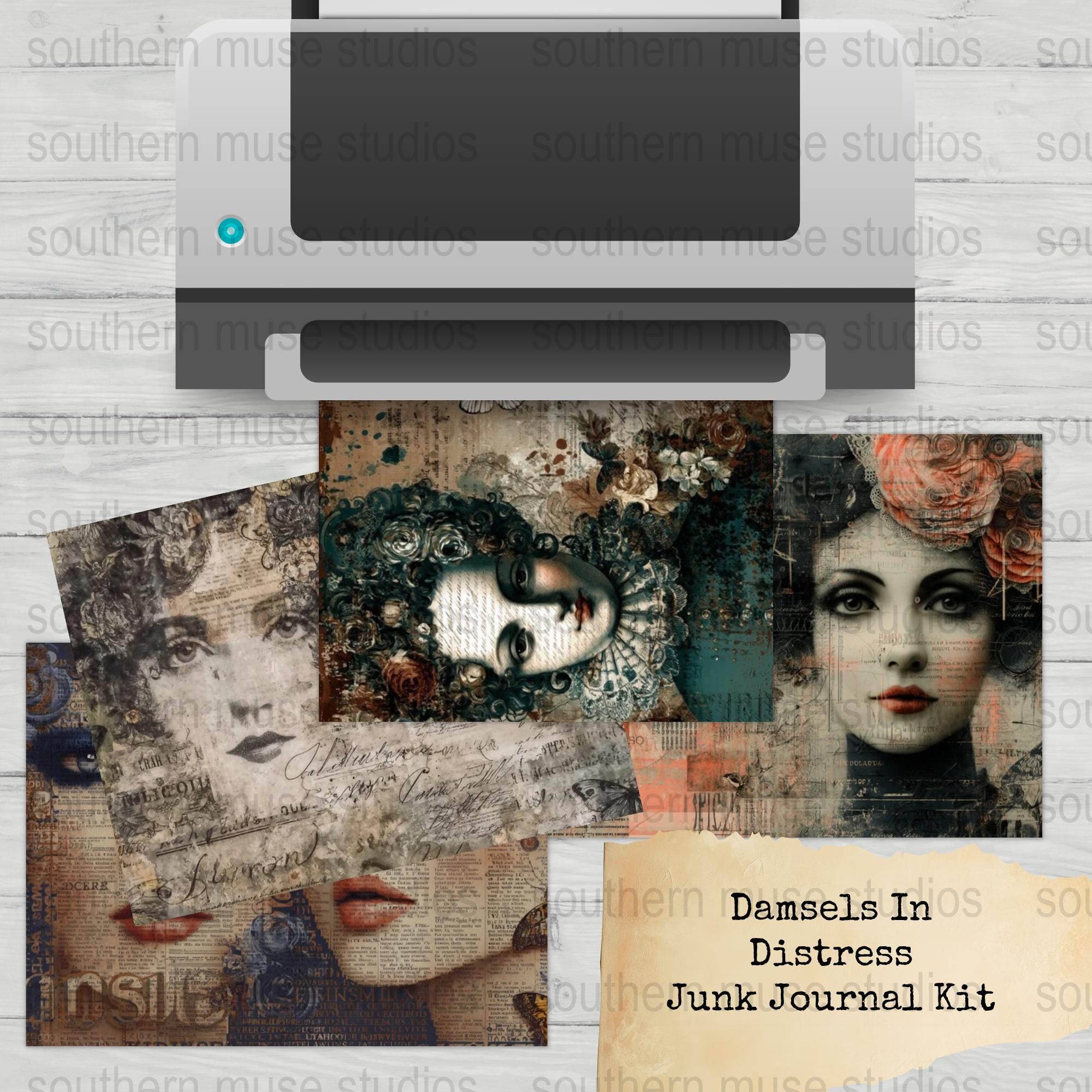 Damsels Digital Junk Journal Kit, Distressed Ladies Theme, 80 Pages ...