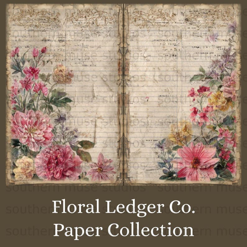 Floral Ledger Junk Journal, Paper Pack Digital, Botanical Collage ...