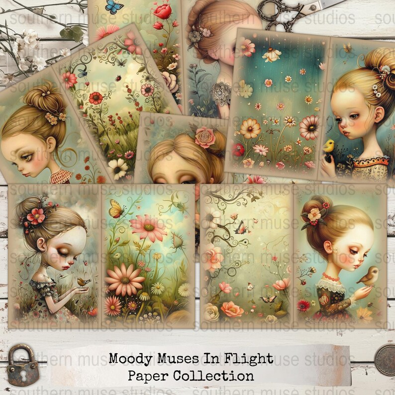 Moody Muses Digital Papers, Junk Journal Printable, Girl Art ...