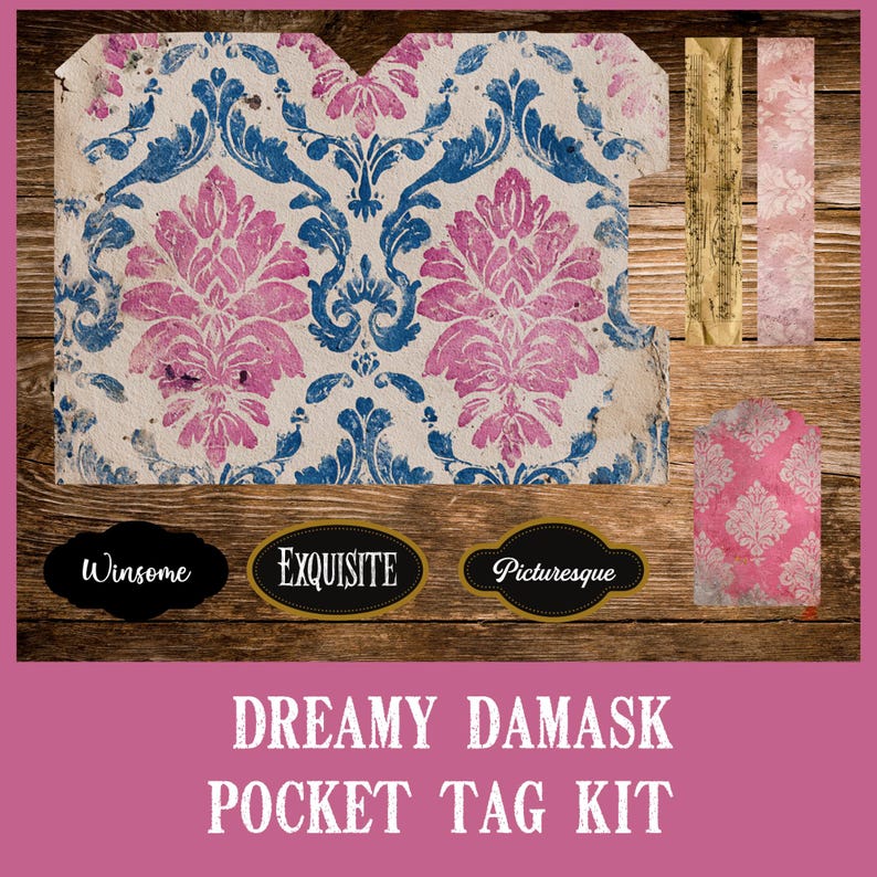 Damask Digital Kit, Pocket Tags, Printable Papers, Butterfly Ephemera ...