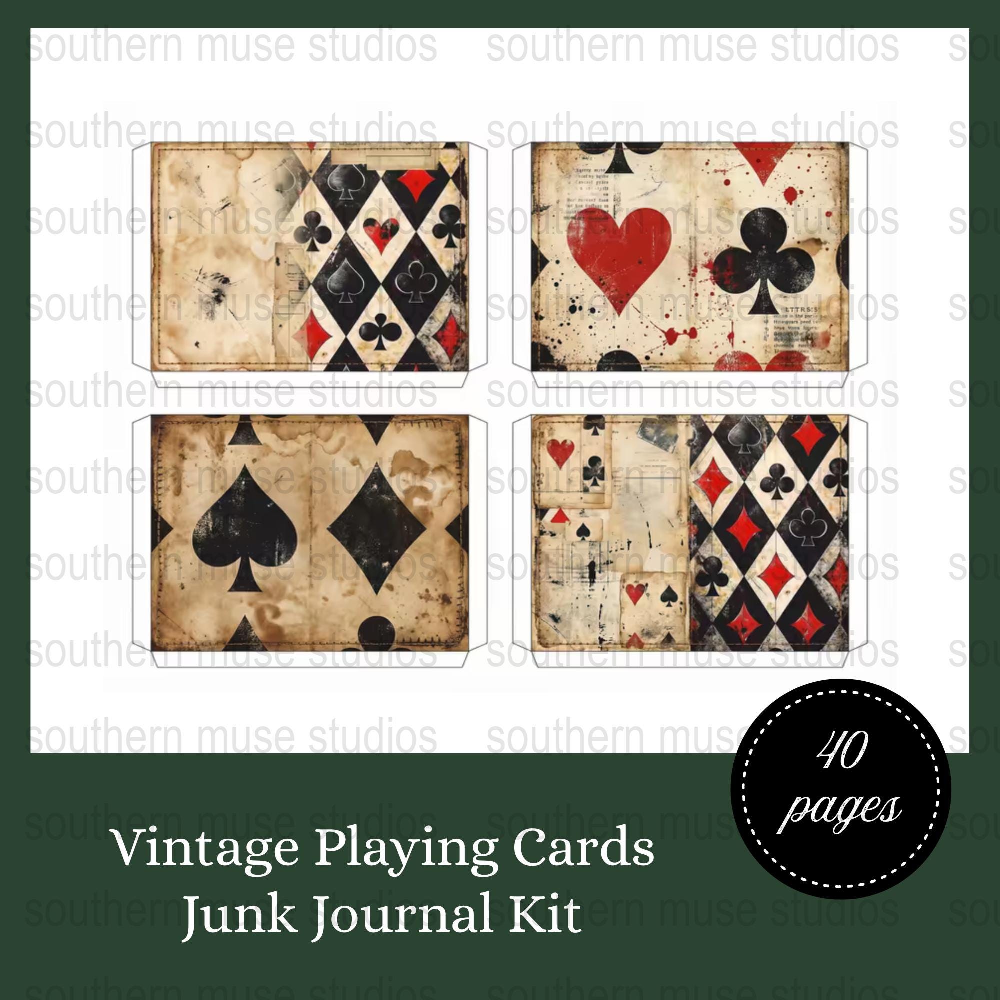 Vintage Playing Cards Digital, Junk Journal Kit, Instant Download, 40 ...