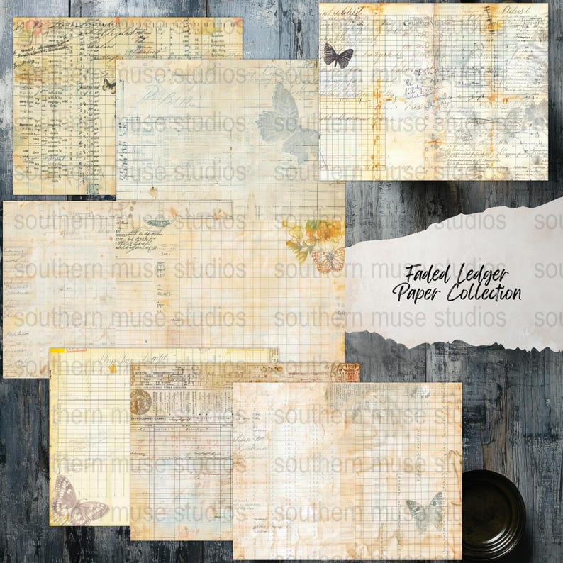 Faded Grungy Ledger Paper Digital, Printable Junk Journal, Ephemera ...
