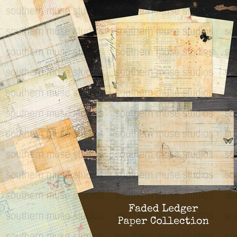 Faded Grungy Ledger Paper Digital, Printable Junk Journal, Ephemera ...