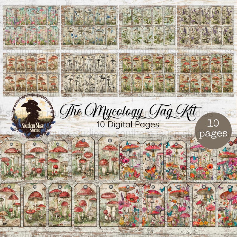 Mycology Tag Kit Digital Download | Vintage Mushroom Art Printable ...