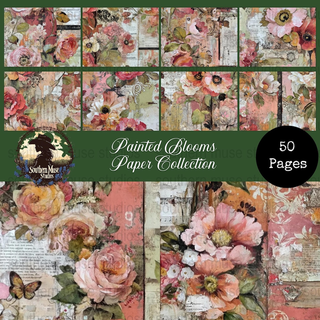 Floral Digital Paper Pack, Blooms Collage, Scrapbook Paper Designs ...