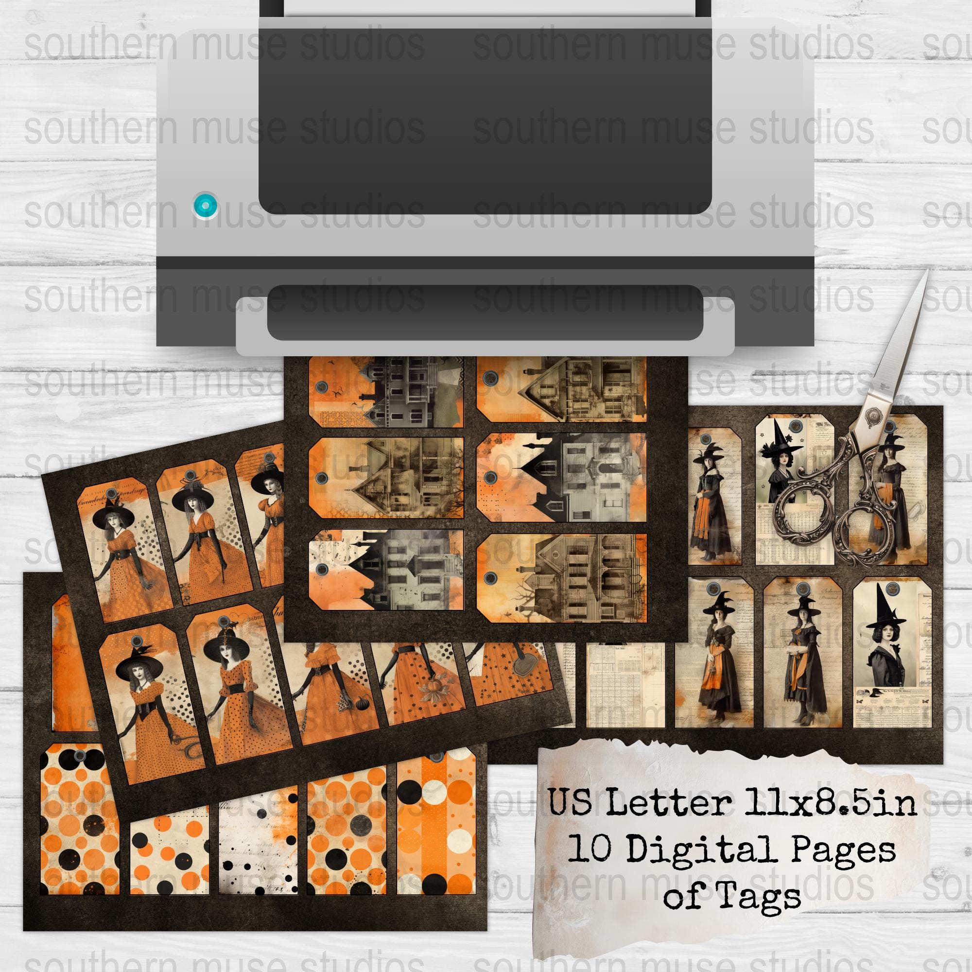 Halloween Digital Tags, Haunted Ledger Kit, Witch Tags, Black Cats ...