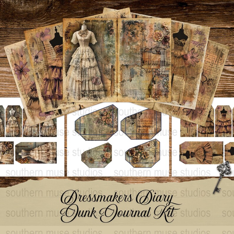 Dressmakers Diary Digital Kit, Junk Journal Paper, Ephemera, Tags ...