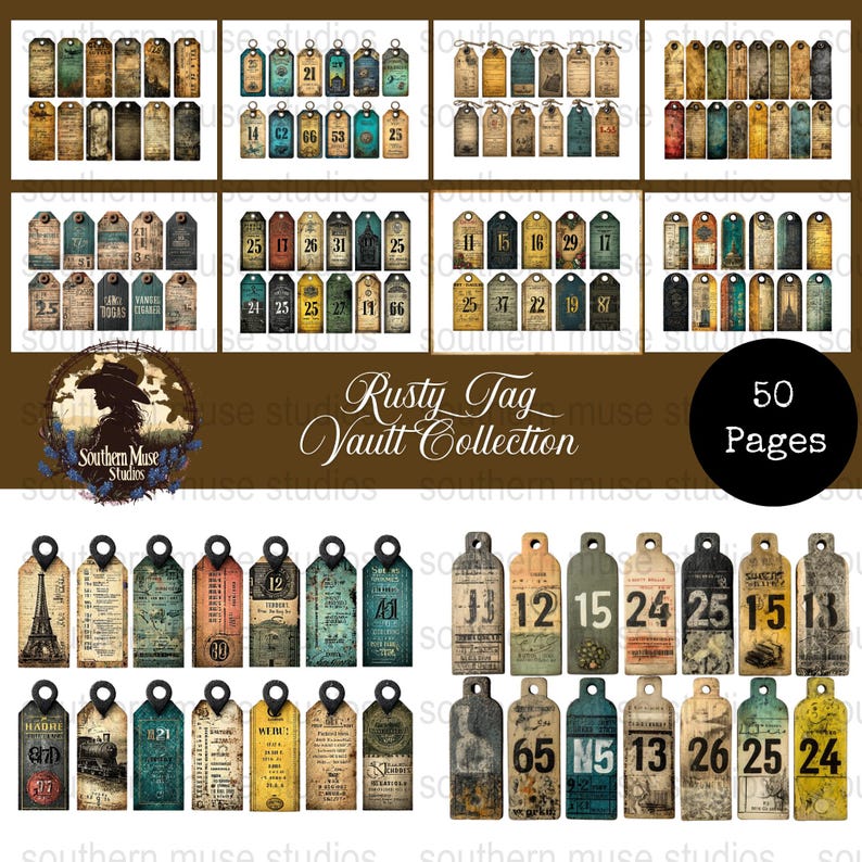 Vintage Tag Ephemera, Digital Printable, Scrapbook Supplies, Rusty Tags ...