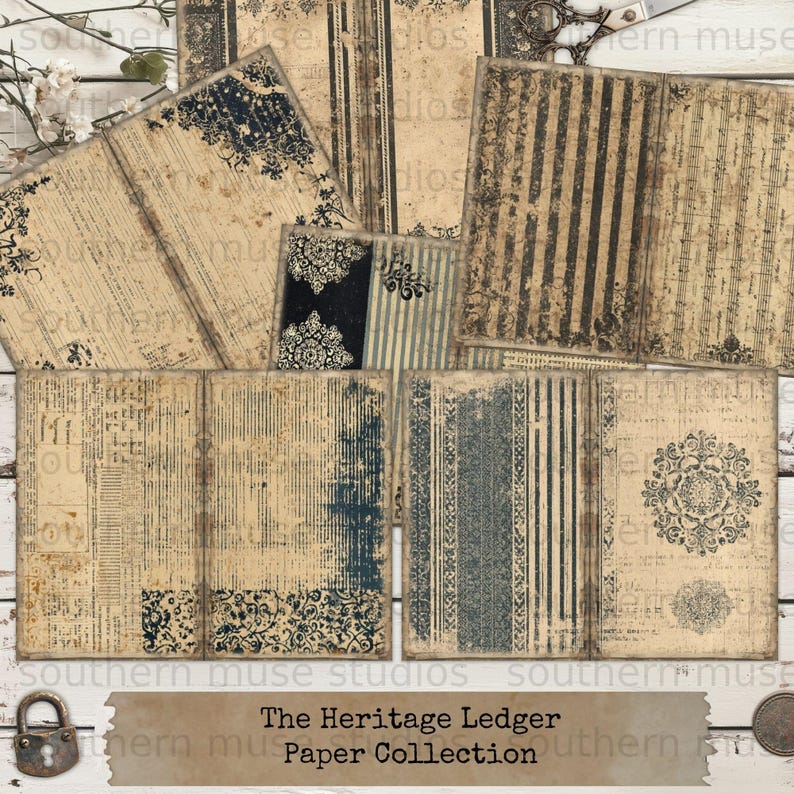 Junk Journal Paper, Heritage Ledger, Digital Download, 50 Pages ...
