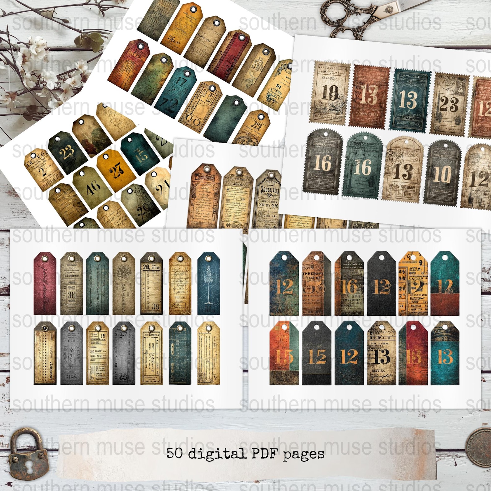 Vintage Tag Ephemera, Digital Printable, Scrapbook Supplies, Rusty Tags ...
