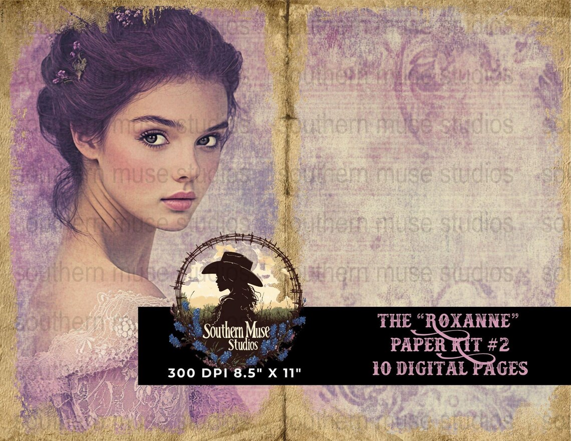 Roxanne Digital Paper Kit #2, Vintage Lady Portrait, Scrapbook Paper ...