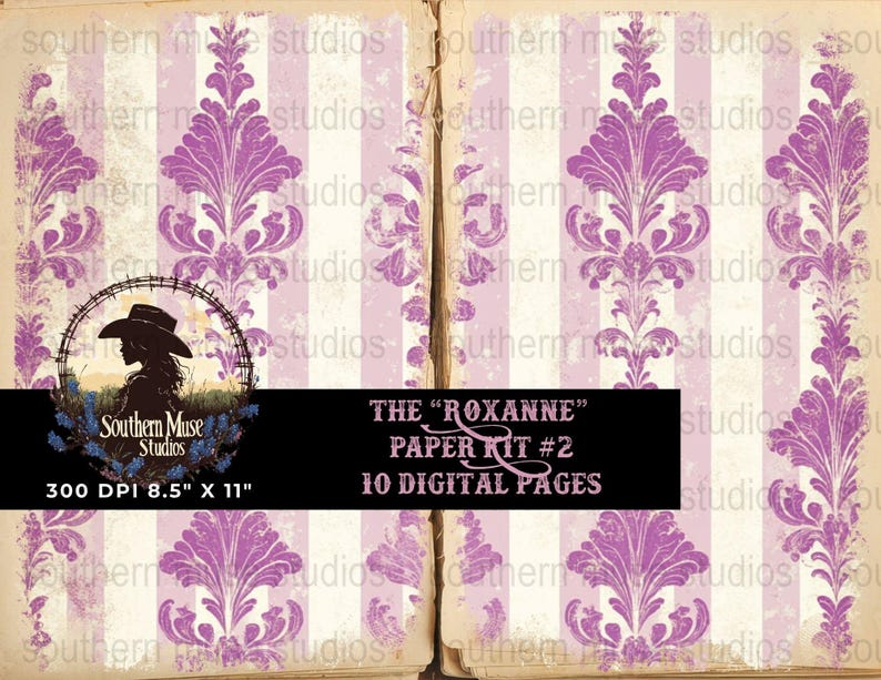 Roxanne Digital Paper Kit #2, Vintage Lady Portrait, Scrapbook Paper ...